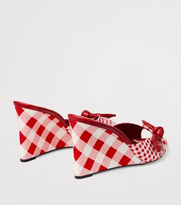 JIMMY CHOO Livi 85 Gingham Wedge Mules - Red