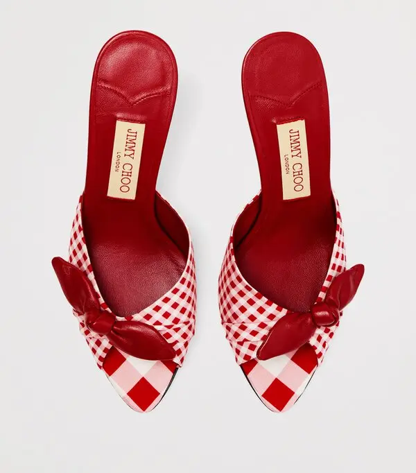 JIMMY CHOO Livi 85 Gingham Wedge Mules - Red