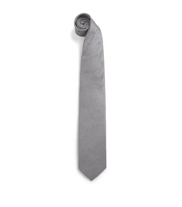Corneliani Houndstooth Silk Necktie - Grey