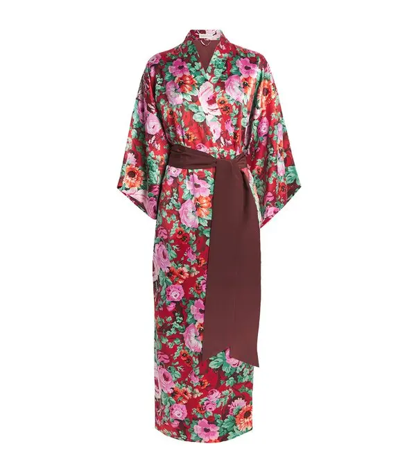 Olivia Von Halle Silk Floral Queenie Robe - Red