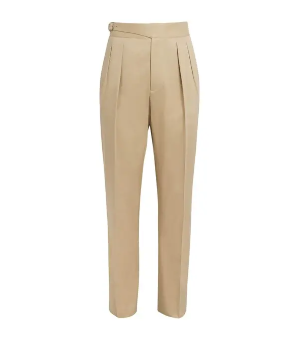 Ralph Lauren Purple Label Silk Pleated Byron Straight Trousers - Brown