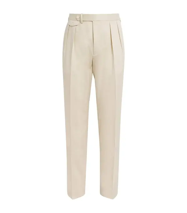 Ralph Lauren Purple Label Silk Pleated Gregory Straight Trousers - Ivory