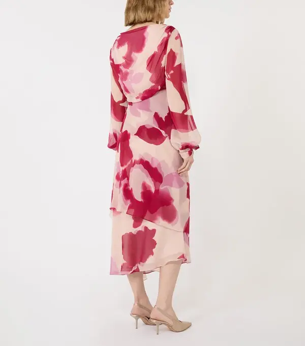 Max Mara Silk Floral Wrap Midi Dress