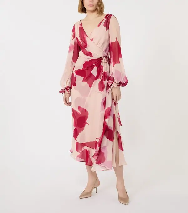 Max Mara Silk Floral Wrap Midi Dress