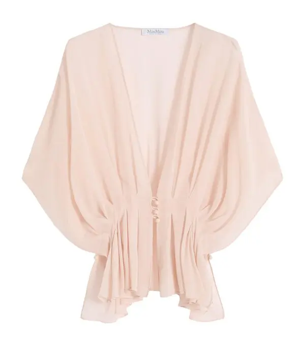 Max Mara Silk Plunge Neck Cape - Beige