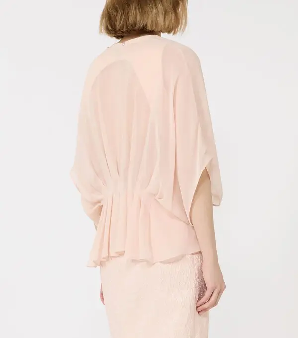 Max Mara Silk Plunge Neck Cape - Beige