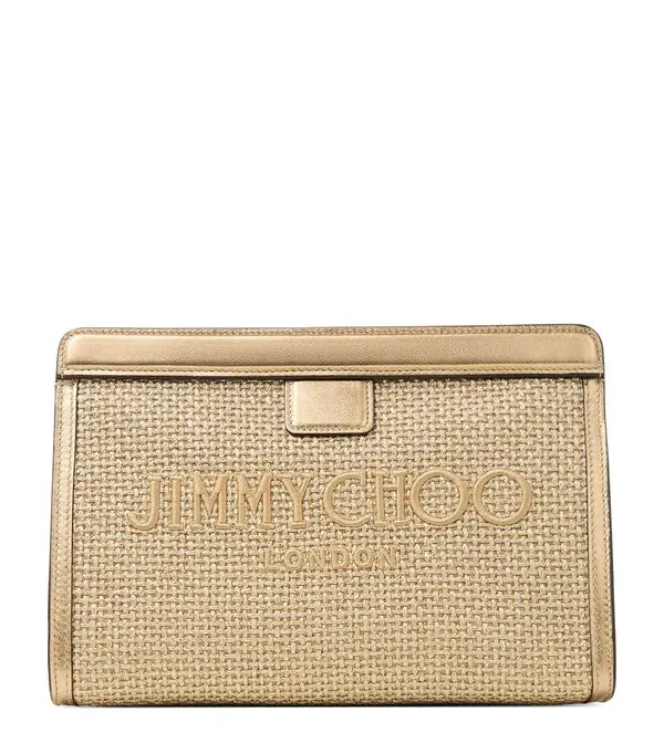 JIMMY CHOO Raffia Avenue Pouch - Gold