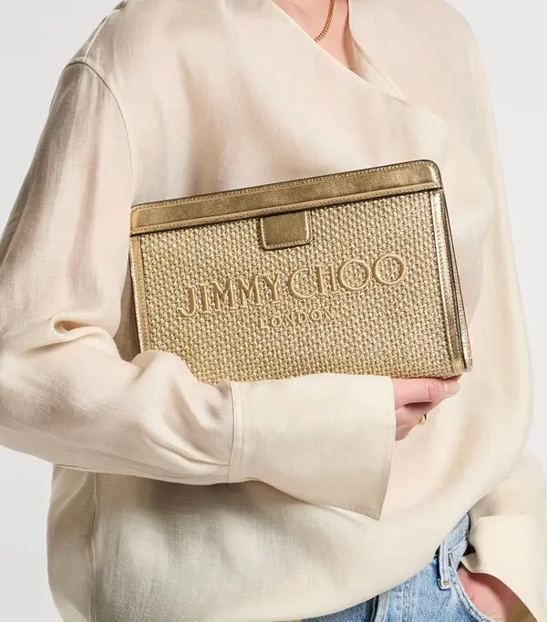 JIMMY CHOO Raffia Avenue Pouch - Gold