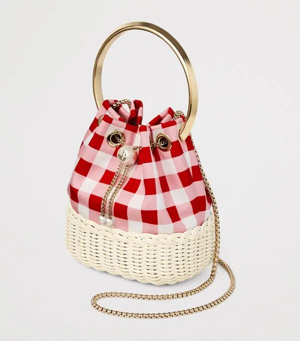 JIMMY CHOO Canvas And Raffia Top-handle Bag