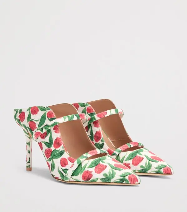 MALONE SOULIERS Canvas Tulip Print Maureen Heeled Mules - Red
