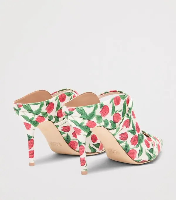 MALONE SOULIERS Canvas Tulip Print Maureen Heeled Mules - Red