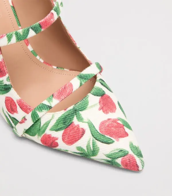 MALONE SOULIERS Canvas Tulip Print Maureen Heeled Mules - Red