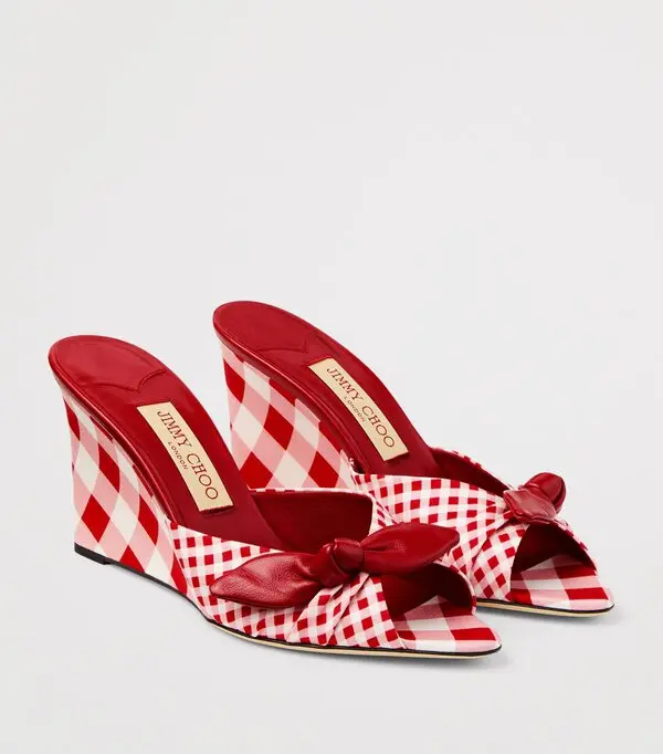 JIMMY CHOO Livi 85 Gingham Wedge Mules - Red