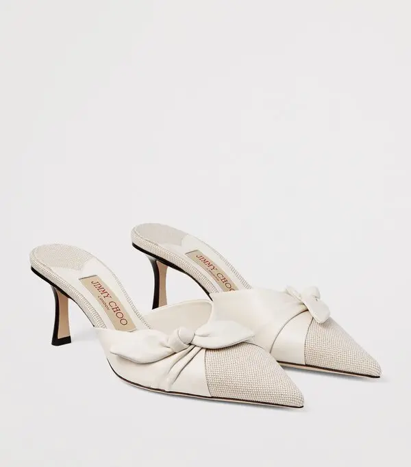 JIMMY CHOO Livi 65 Leather And Canvas Mules - Neutral