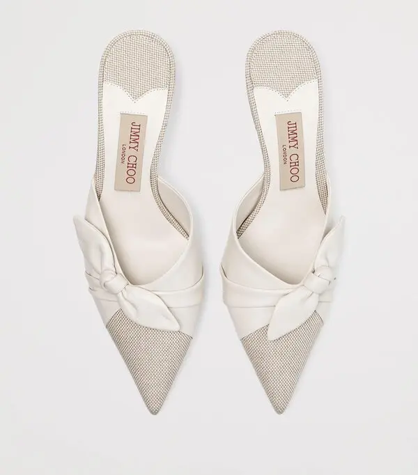 JIMMY CHOO Livi 65 Leather And Canvas Mules - Neutral