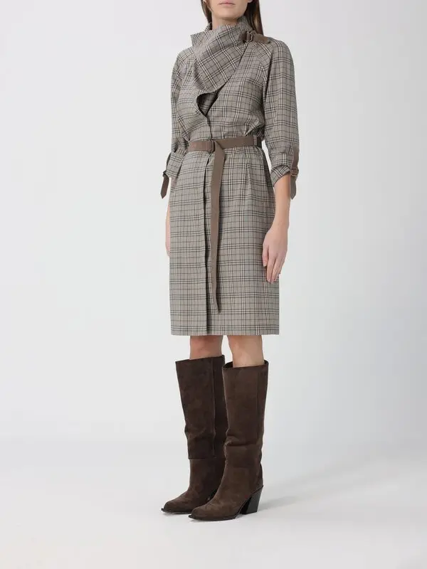 Burberry Plaid Belted Dress - Beige