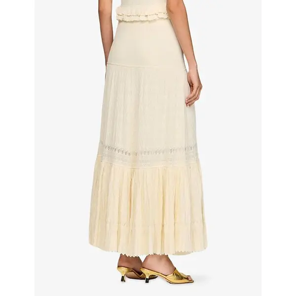 Sandro Knitted Maxi Skirt With Ruffle Hem - Ecru