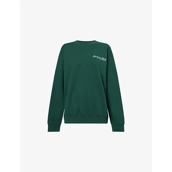 SPORTY & RICH Logo-print Cotton Sweatshirt - Forest