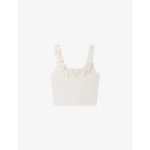 Sandro Flower-embellished Cropped Knit Top - White