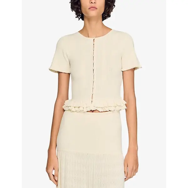 Sandro Short-sleeved Ruffled Knitted Cardigan