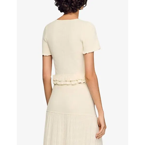 Sandro Short-sleeved Ruffled Knitted Cardigan