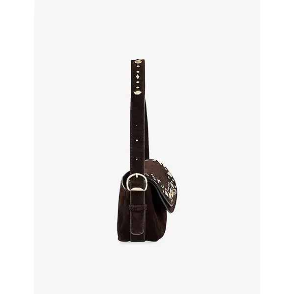 Sandro Studded Suede Shoulder Bag