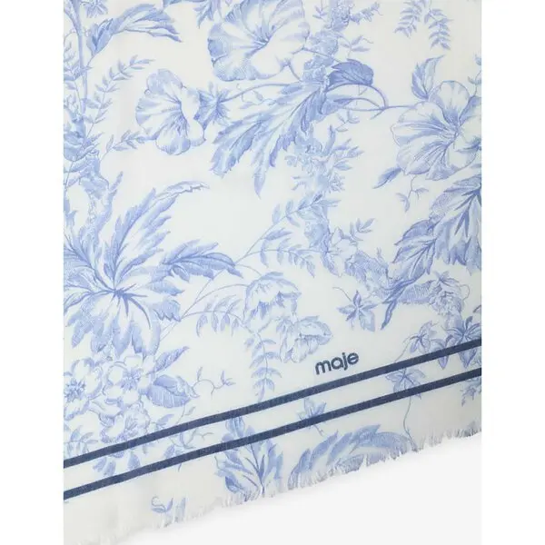 Maje Floral-print Wool-blend Shawl - White/blue