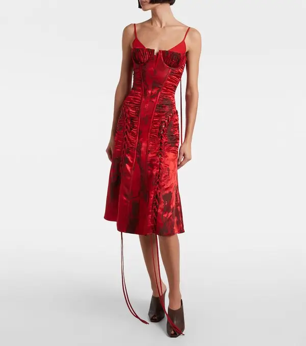 Alexander McQueen Lace-up Ruched Midi Dress