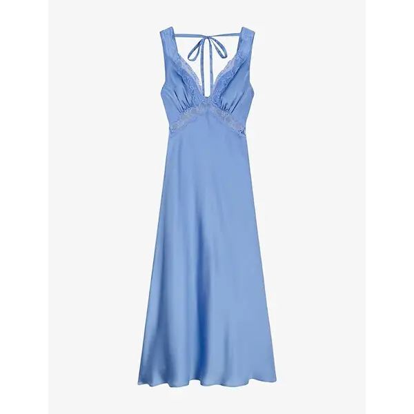 OMNES Aurelia Lace-trim Satin Maxi Dress - Powder Blue