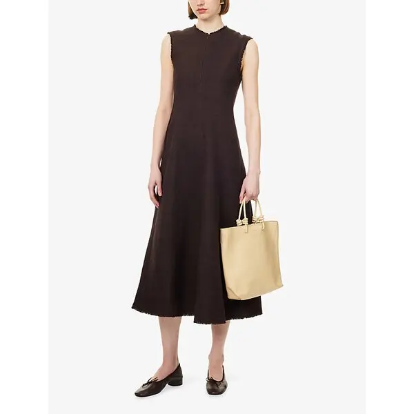 ME+EM Boucle Fit And Flare Midi Dress - Cocoa Brown | Editorialist