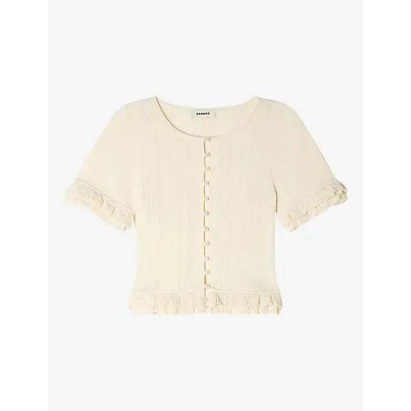 Sandro Short-sleeved Ruffled Knitted Cardigan - Ecru