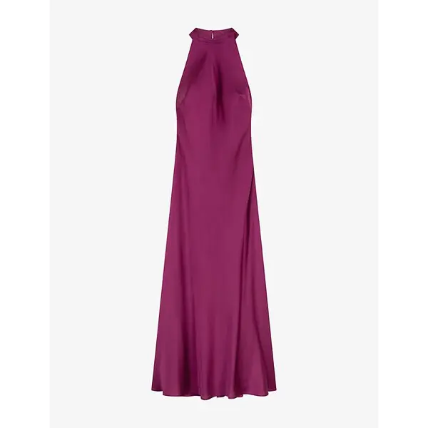 OMNES Seychelles Halterneck Satin Maxi Dress - Magenta