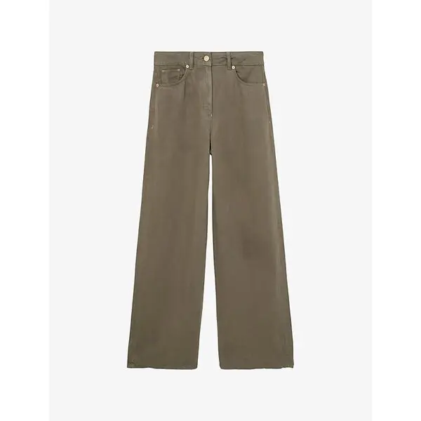 REISS Wide-leg Linen-blend Trousers - Khaki Green