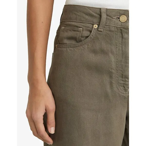REISS Wide-leg Linen-blend Trousers - Khaki Green