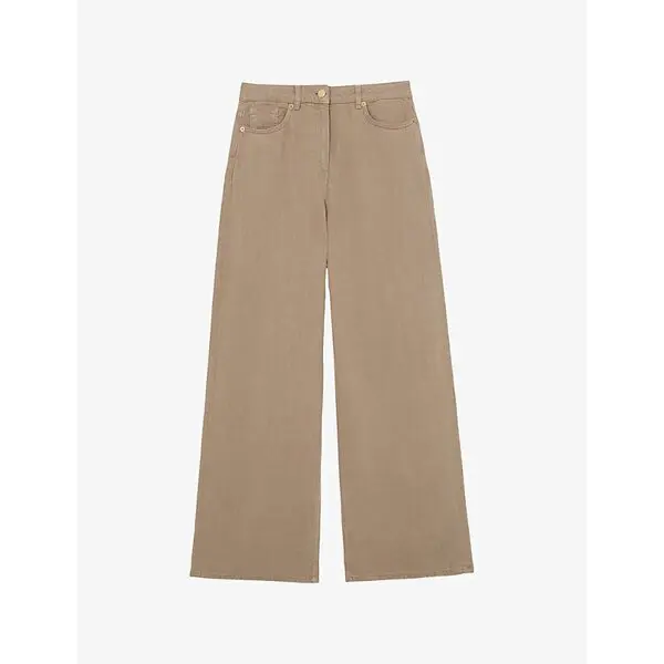 REISS Wide-leg Linen-blend Trousers - Taupe Neutral