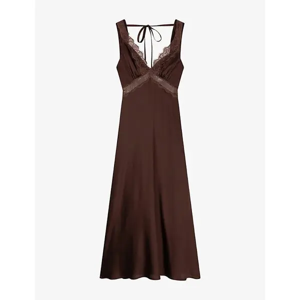 OMNES Aurelia Lace-trim Satin Maxi Dress - Chocolate