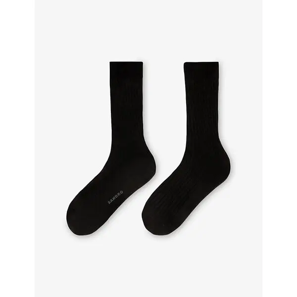 Sandro Logo Print Silk-blend Crew Socks - Black