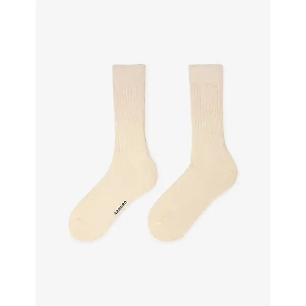 Sandro Logo Print Silk-blend Crew Socks - Ecru