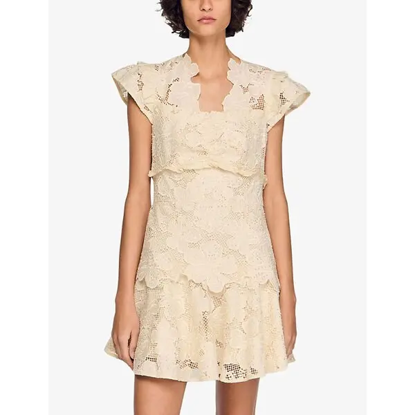 Sandro Floral-pattern Lace Mini Dress - Ecru