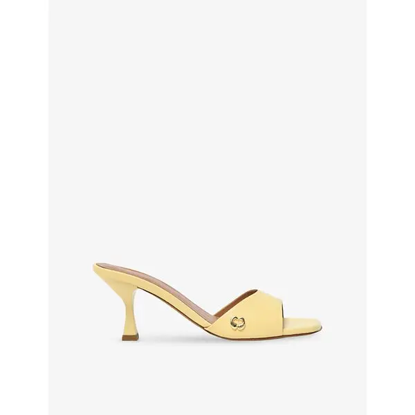 Maje Charm-embellished Heeled Leather Mules - Pale Yellow
