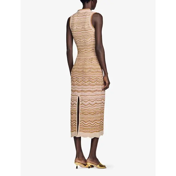 Sandro Sleeveless Slim-fit Knitted Midi Dress - Brown
