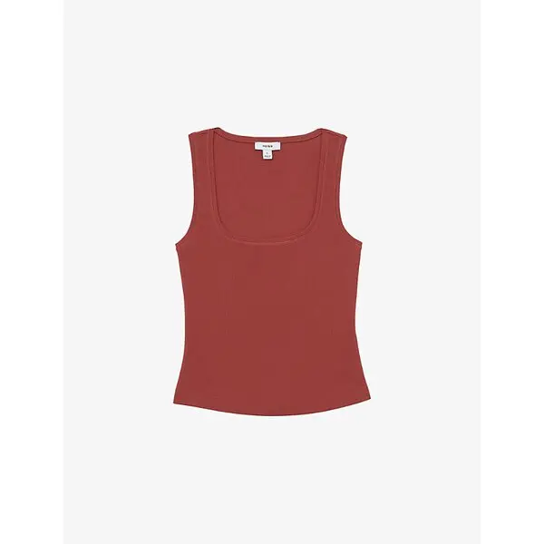 REISS Riva Square-neck Ribbed Vest - Rust Red