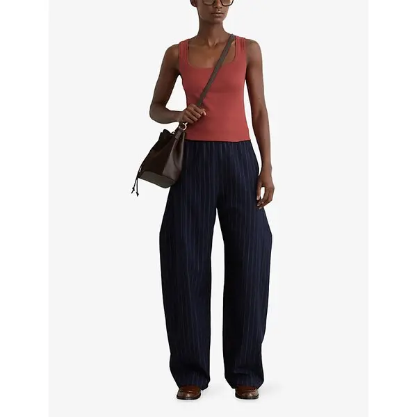 REISS Riva Square-neck Ribbed Vest - Rust Red