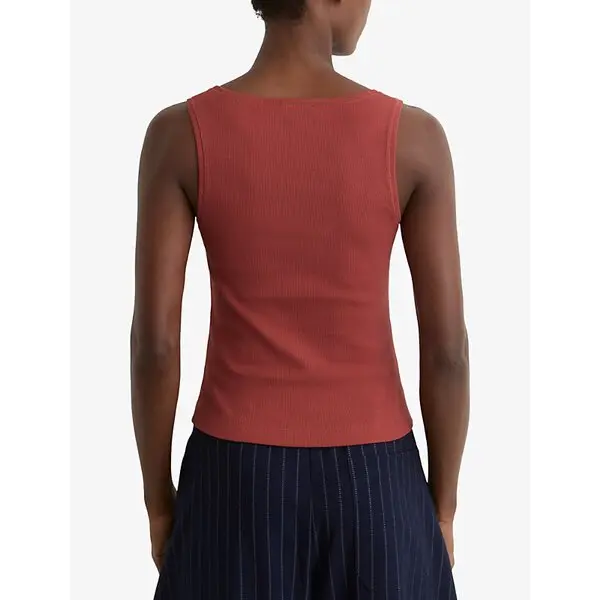 REISS Riva Square-neck Ribbed Vest - Rust Red