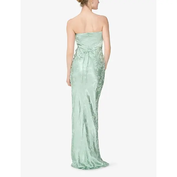 OMNES Strapless Jacquard Satin Maxi Dress - Sage