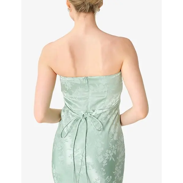 OMNES Strapless Jacquard Satin Maxi Dress - Sage