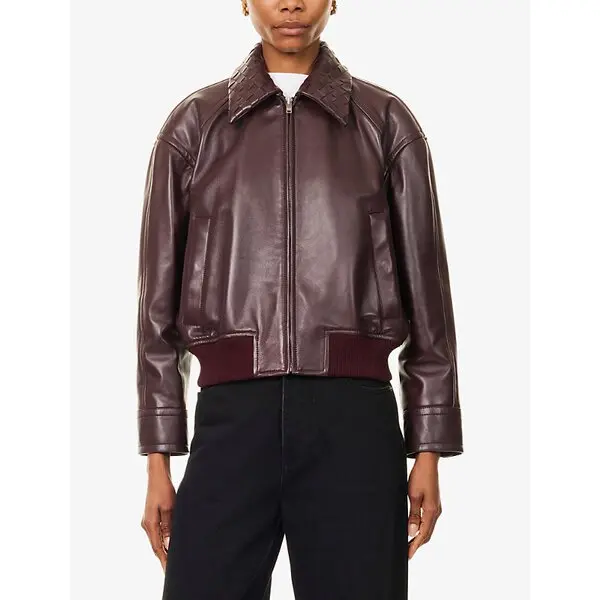 Bottega Veneta Intrecciato-collar Leather Bomber Jacket - Jam