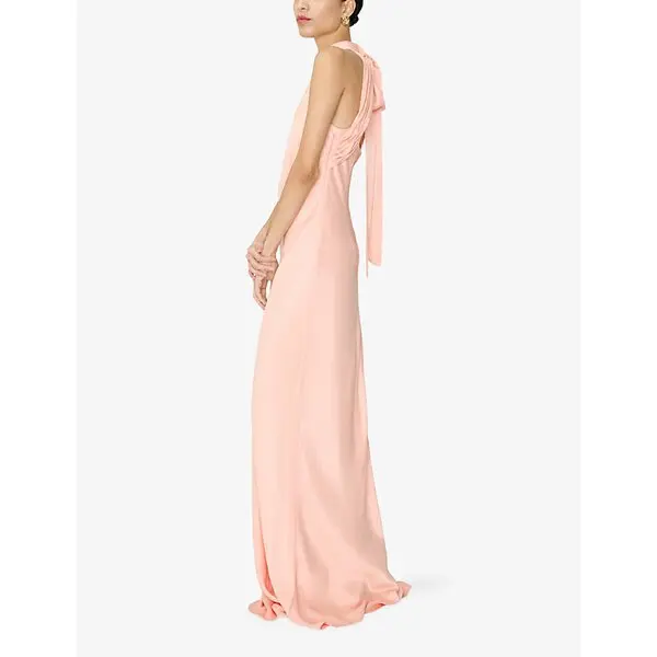 OMNES Satin High-neck Maxi Dress - Peach