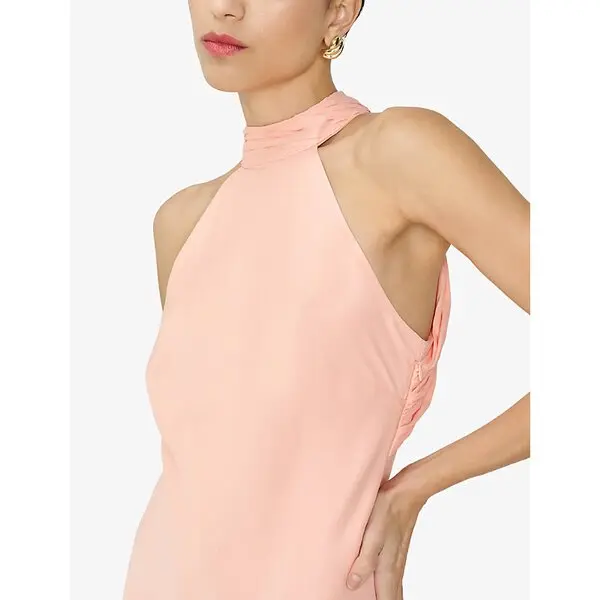 OMNES Satin High-neck Maxi Dress - Peach
