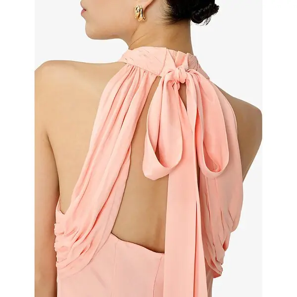 OMNES Satin High-neck Maxi Dress - Peach